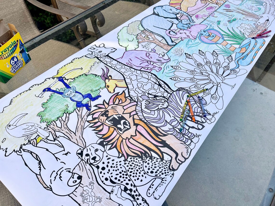 Wild Animals Coloring Activity Banner Animal Theme Jumbo Activity Page ...