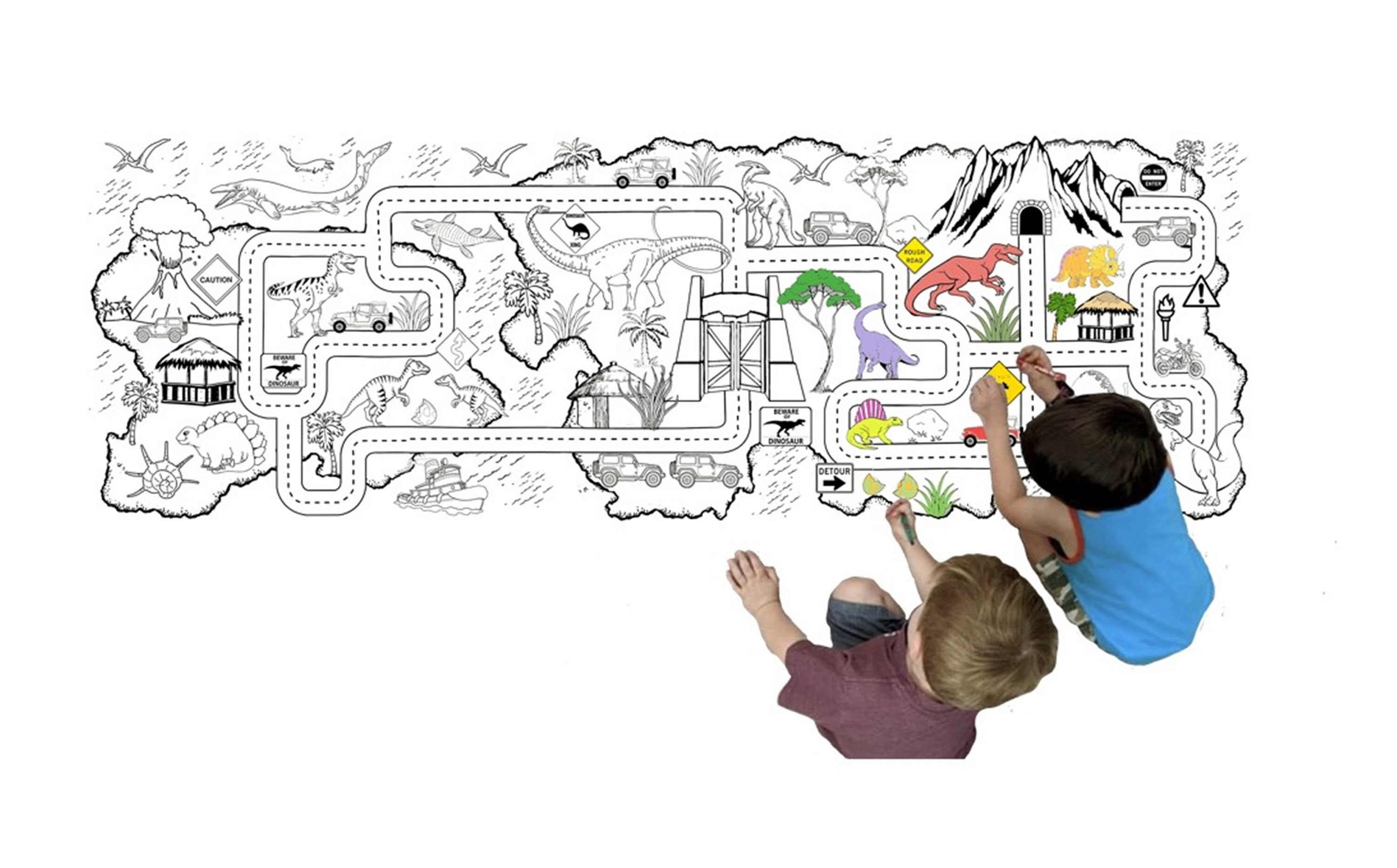 Dino Adventure Map- Jumbo Coloring Banner, Birthday Party Activity ...