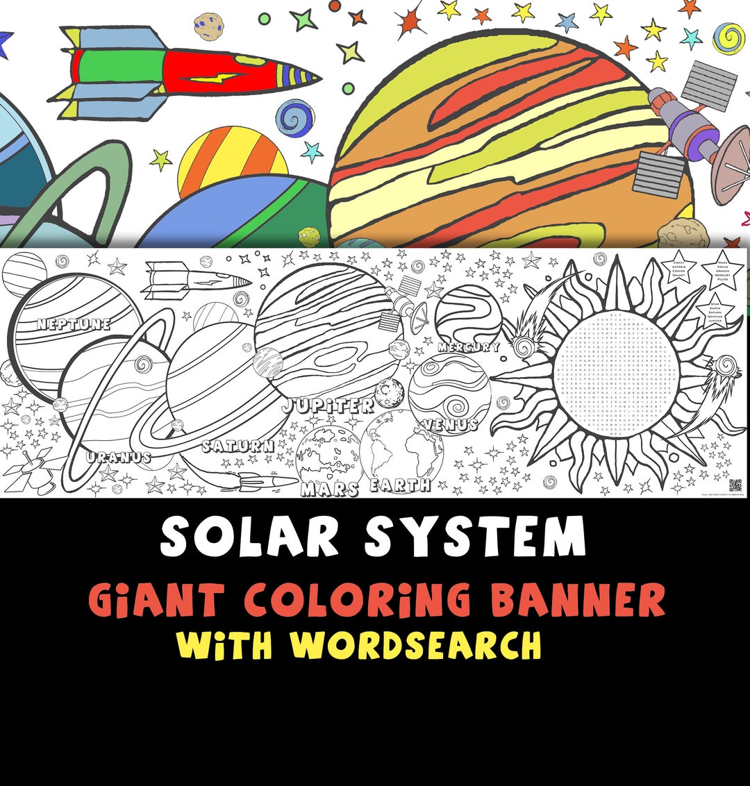 Solar System Coloring Activity Banner - Outer Space Theme Jumbo ...
