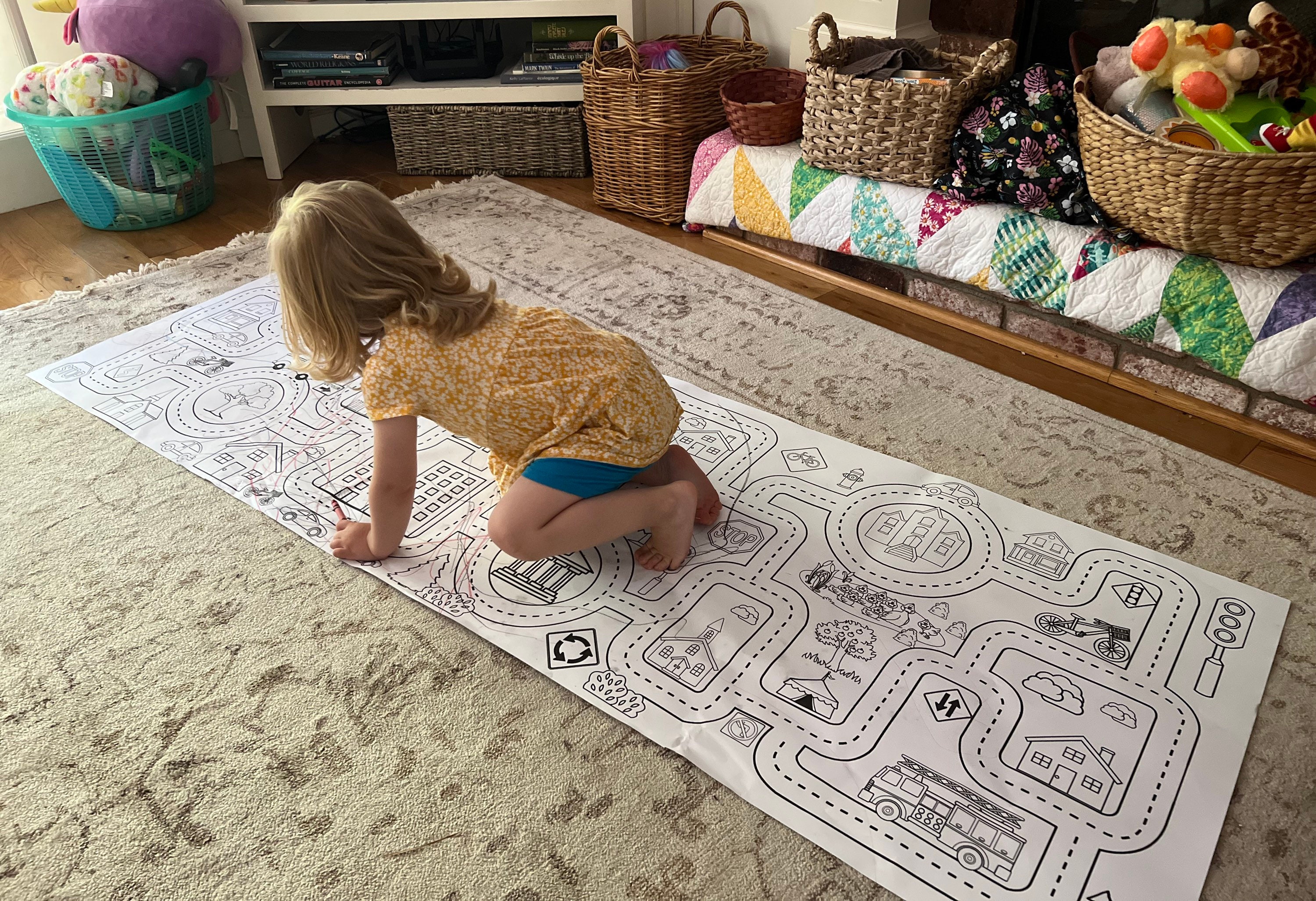 Road Map Coloring Banner - Race Car Table Runner, Neighborhood Theme ...
