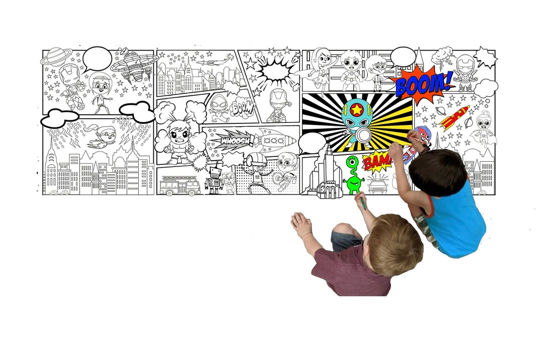 Comic Book Jumbo Coloring Page - Super Hero Birthday Activity, Party ...