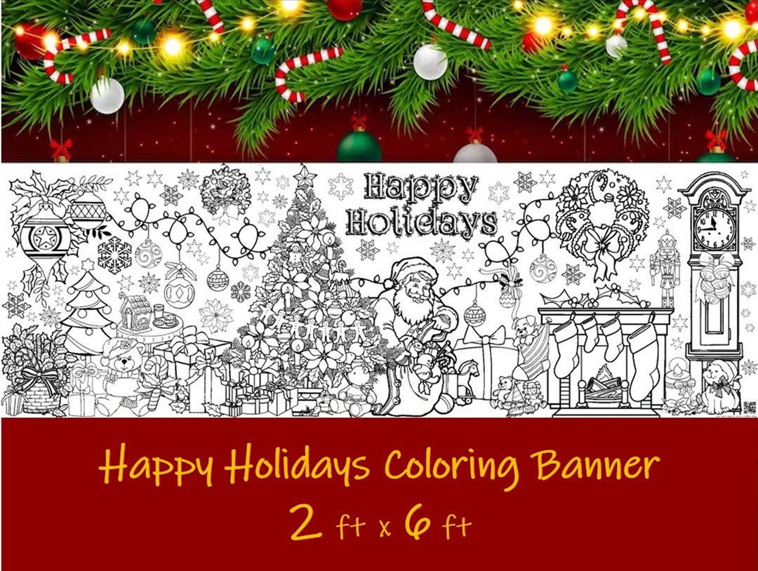 Happy Holidays Coloring Banner Christmas Activity Banner, 24x72 Inches ...
