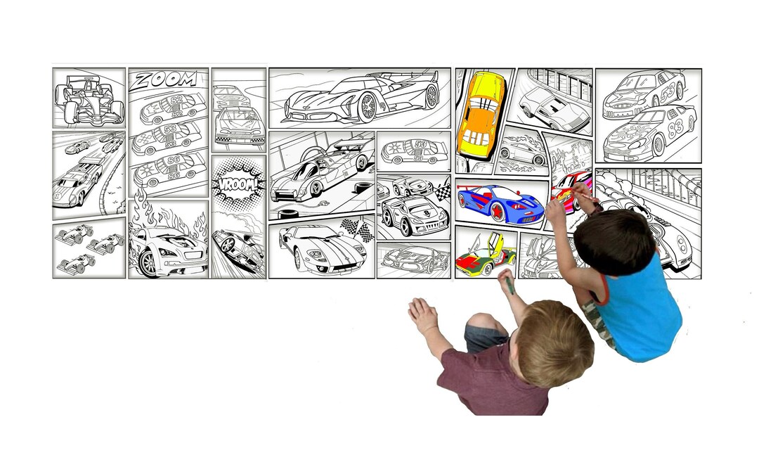 Race Car Coloring Poster- 24x72 Inches, Summer Birthday Party Activity ...