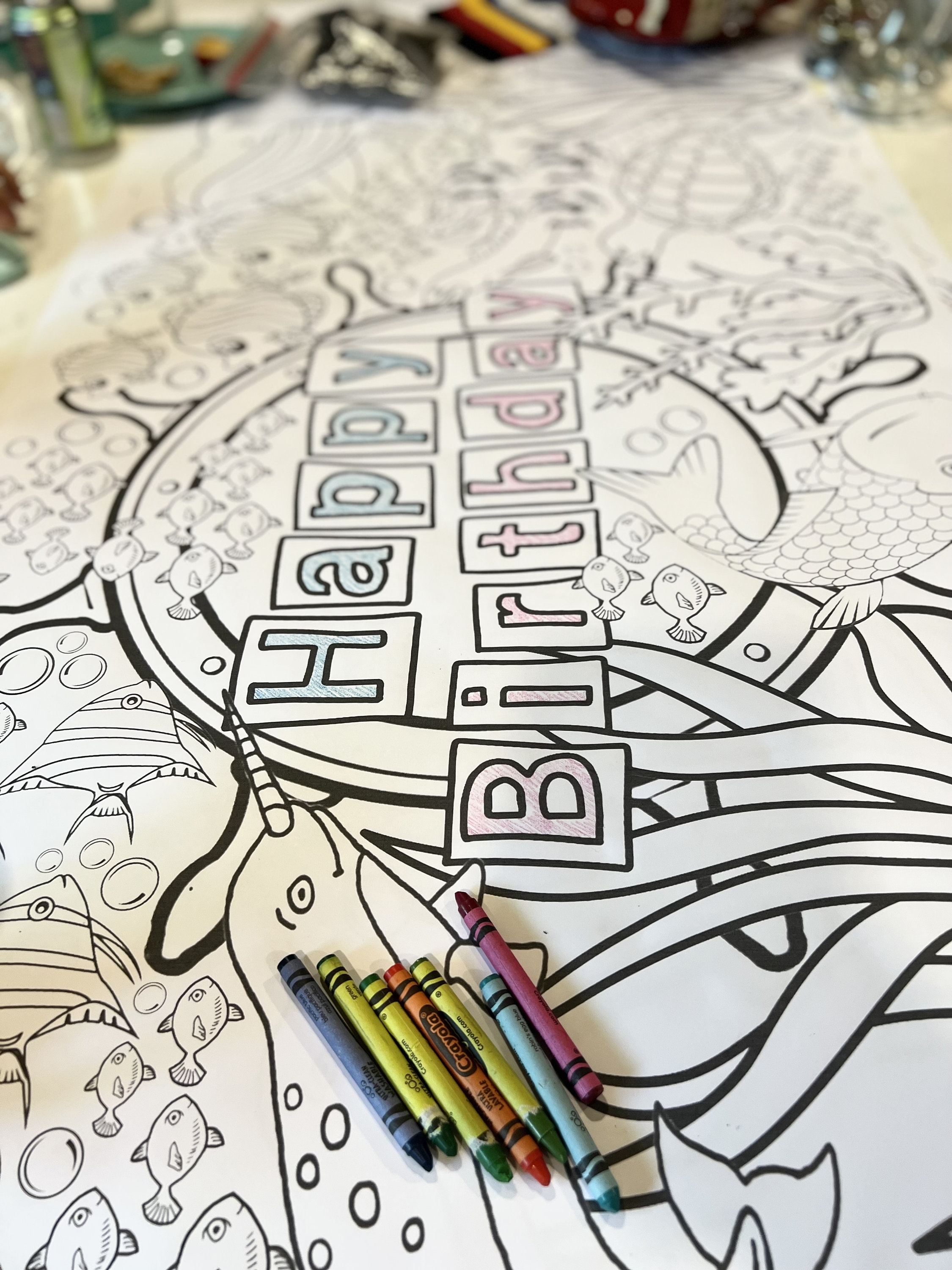 Happy Birthday Under the Sea Coloring Activity Banner, 24x72 Inches ...