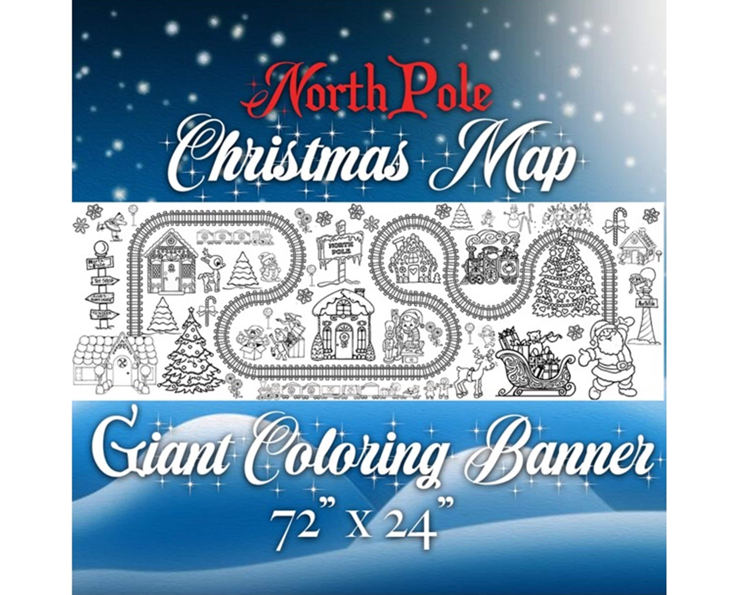 North Pole Christmas Map Jumbo Coloring Banner - Winter Activity Banner ...