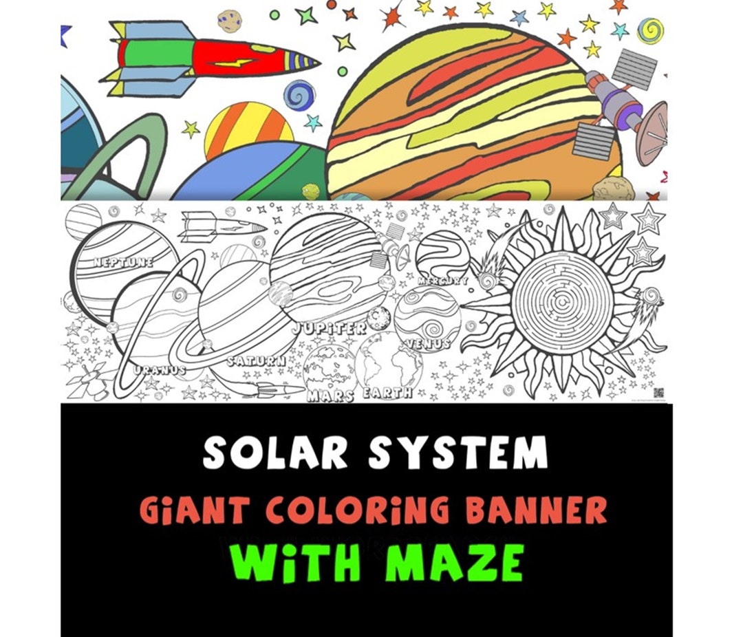 Outer Space Coloring Banner With Maze- Solar System Theme Jumbo ...