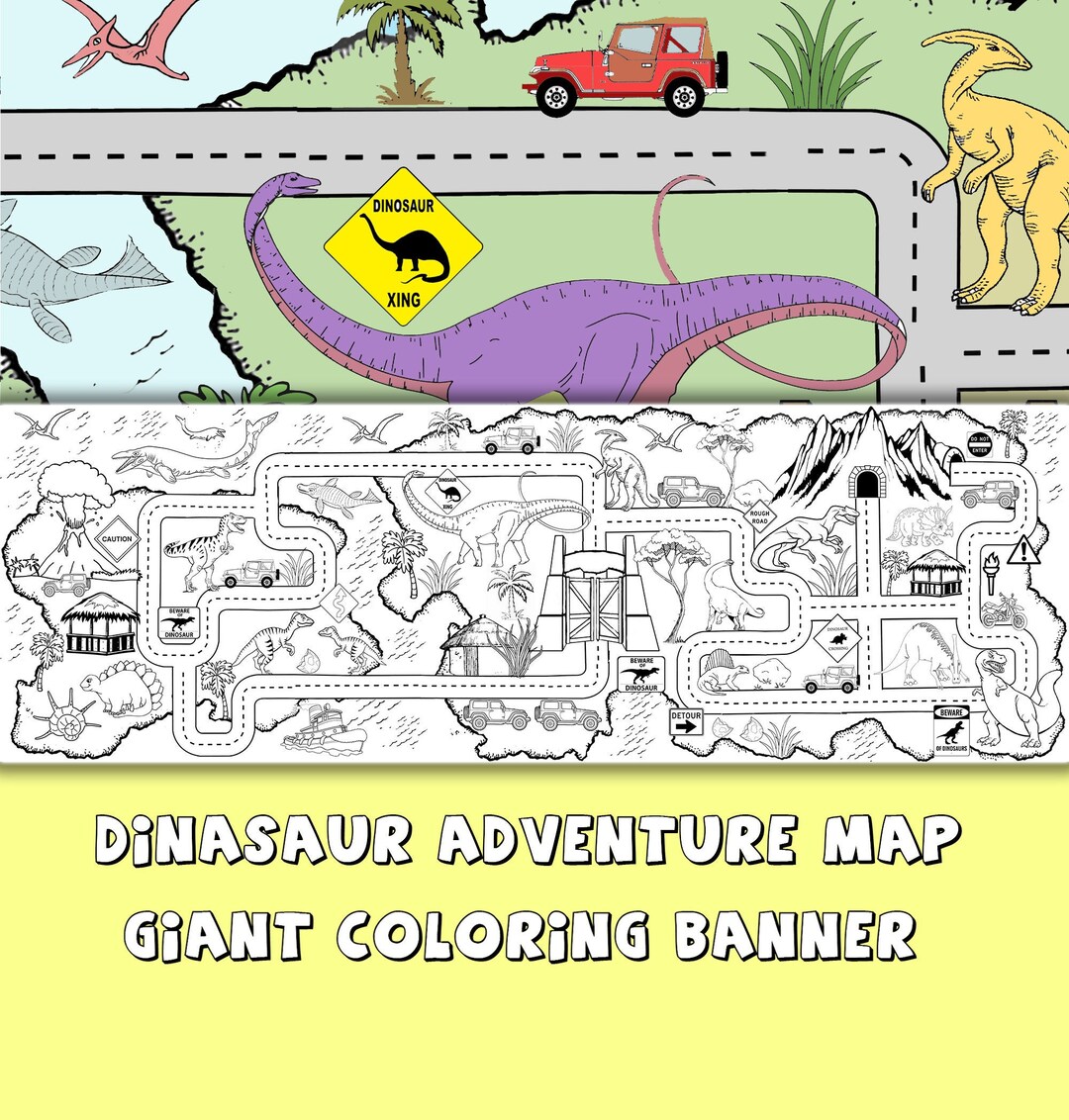 Dinosaur Adventure Map Giant Coloring Banner Table Runner - Etsy