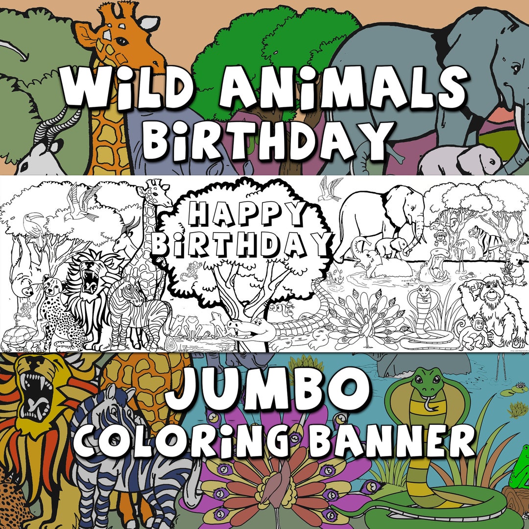 Wild Animals Birthday Activity Banner - Animal Theme Jumbo Activity ...