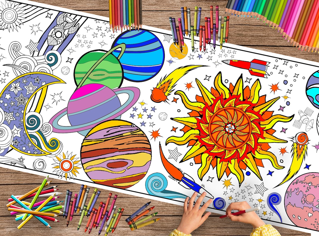 Outer Space Coloring Banner - Giant Party Poster, 24x72 Inches ...
