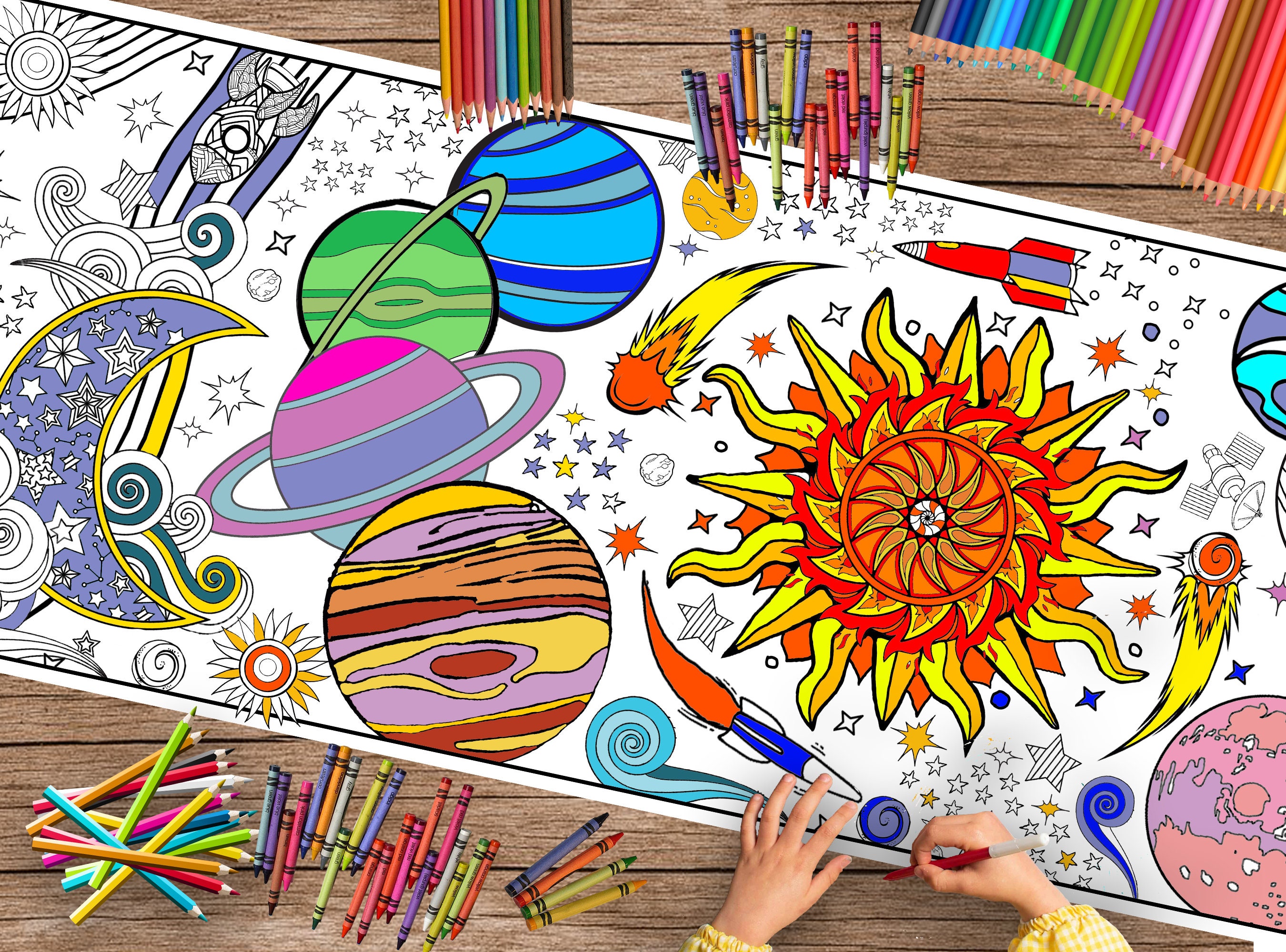 Outer Space Coloring Banner - Giant Party Poster, 24x72 Inches ...