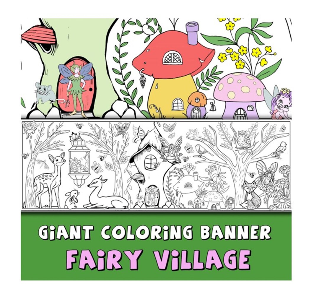 Fairy Village Jumbo Coloring Page - Woodland Fairies, 24x72 Inches ...