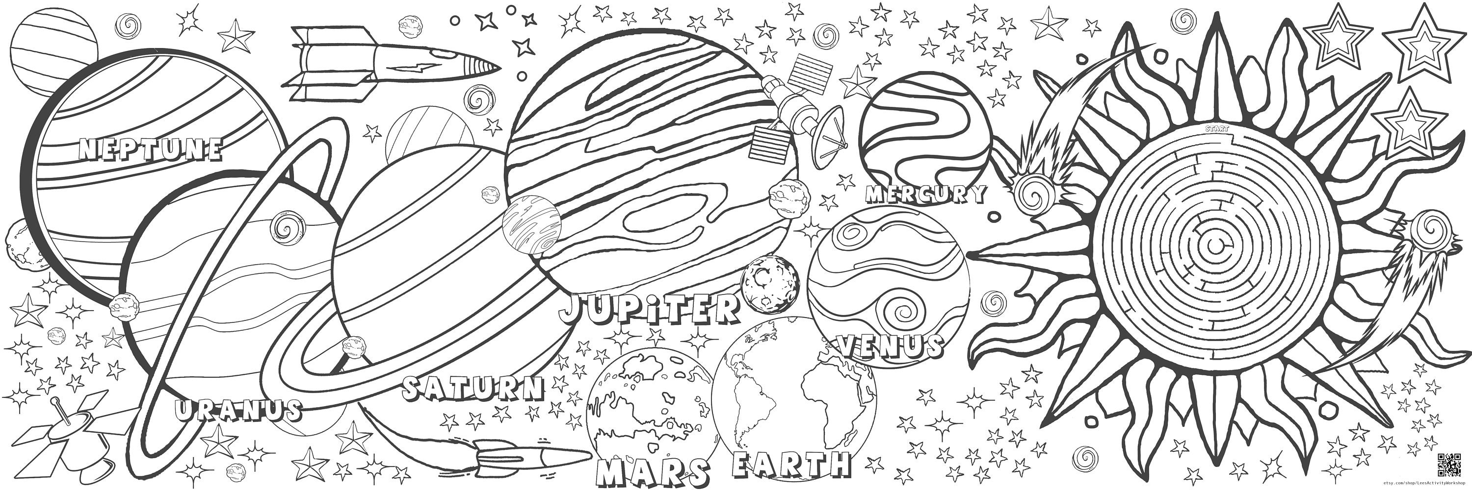 Outer Space Coloring Banner With Maze- Solar System Theme Jumbo ...