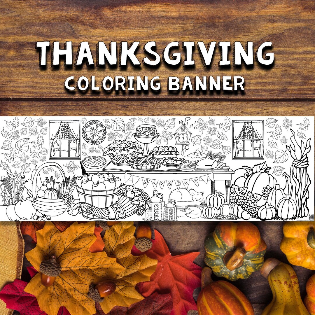 Thanksgiving Jumbo Coloring Banner - Autumn Activity Banner, 24x72 ...