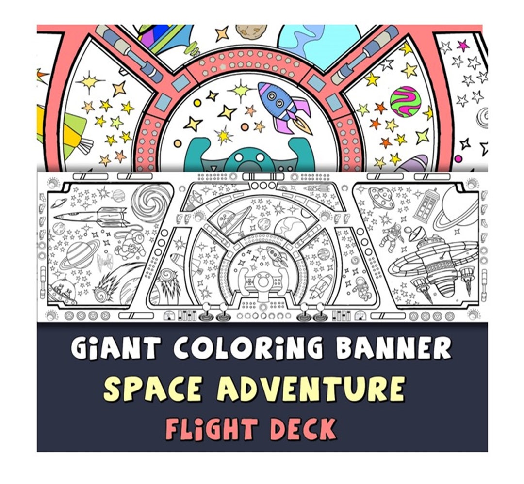 Space Adventure Giant Coloring Banner - 24x72 Inches, Flight Deck ...