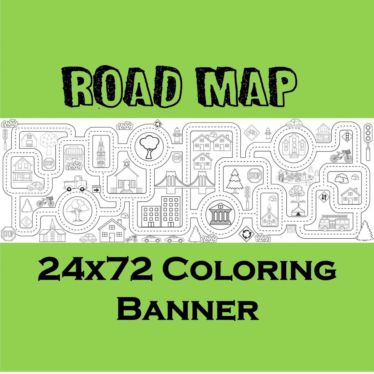Road Map Coloring Banner Race Car Table Runner Neighborhood - Etsy