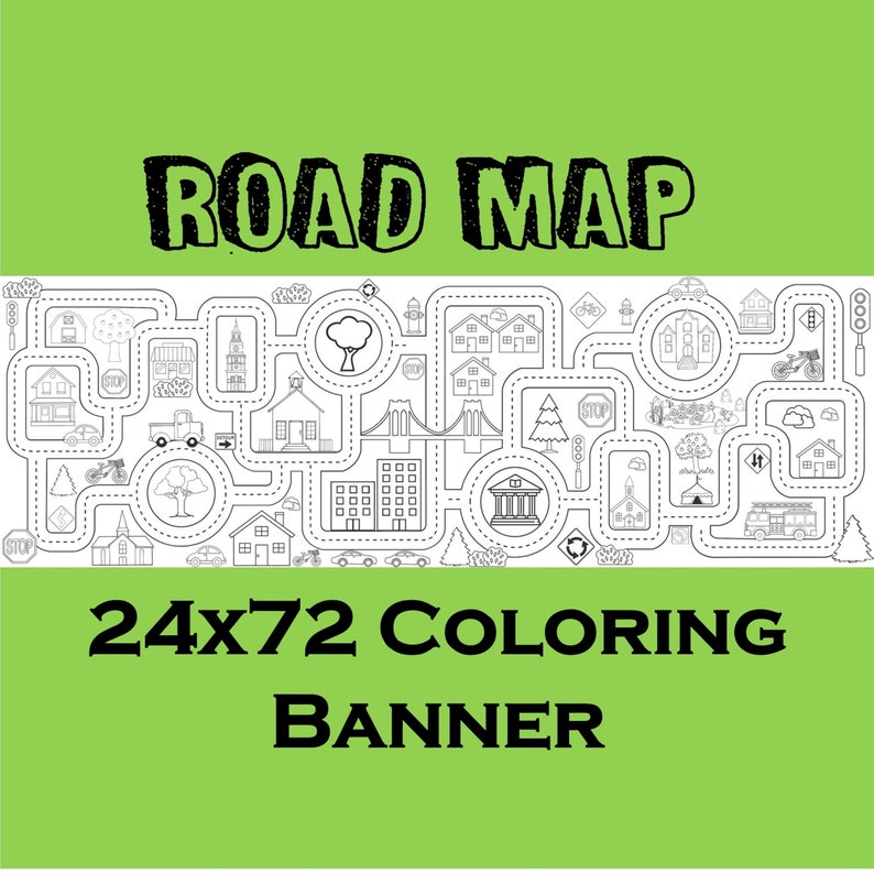 Road Map Coloring Banner Race Car Table Runner Neighborhood - Etsy