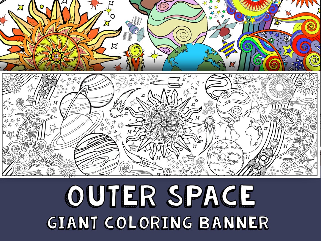 Outer Space Coloring Banner Giant Party Poster, 24x72 Inches, Birthday ...