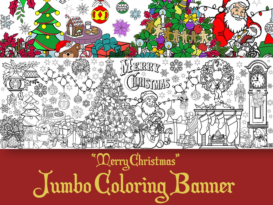 Merry Christmas Coloring Banner - Winter Activity Banner, 24x72 Inches ...