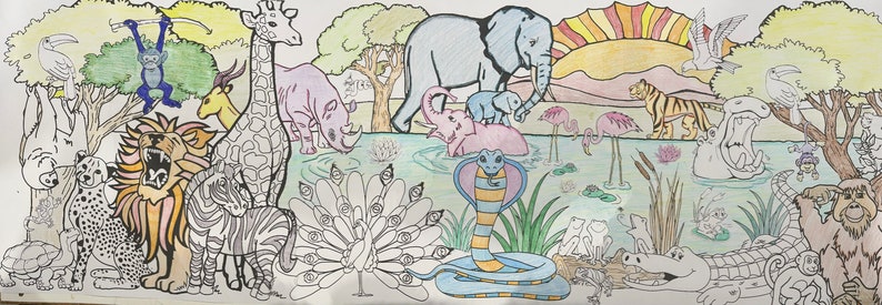 Wild Animals Coloring Activity Banner - Animal Theme Jumbo Activity ...