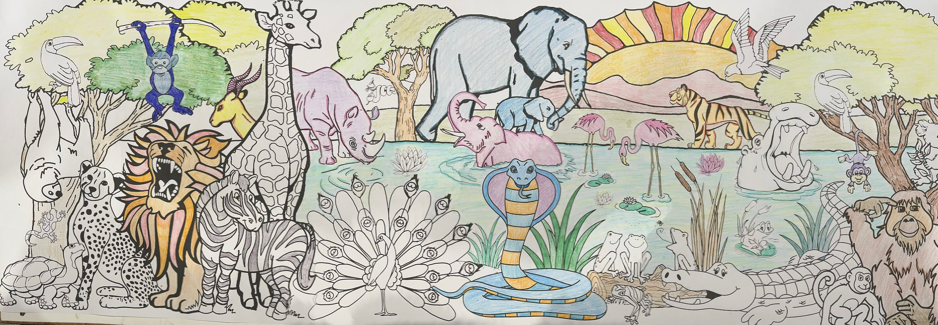 Wild Animals Coloring Activity Banner Animal Theme Jumbo Activity Page ...