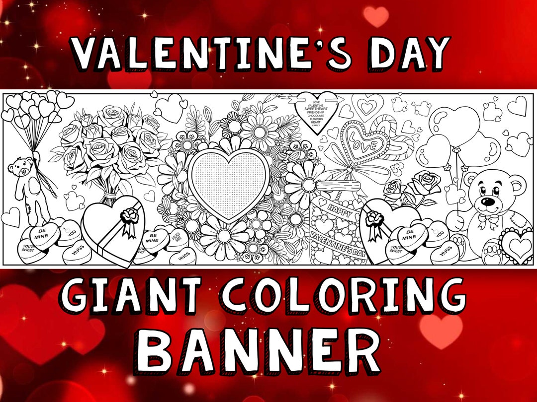Giant Love Theme Coloring Page - 24x72 Inches, Valentine's Day School ...
