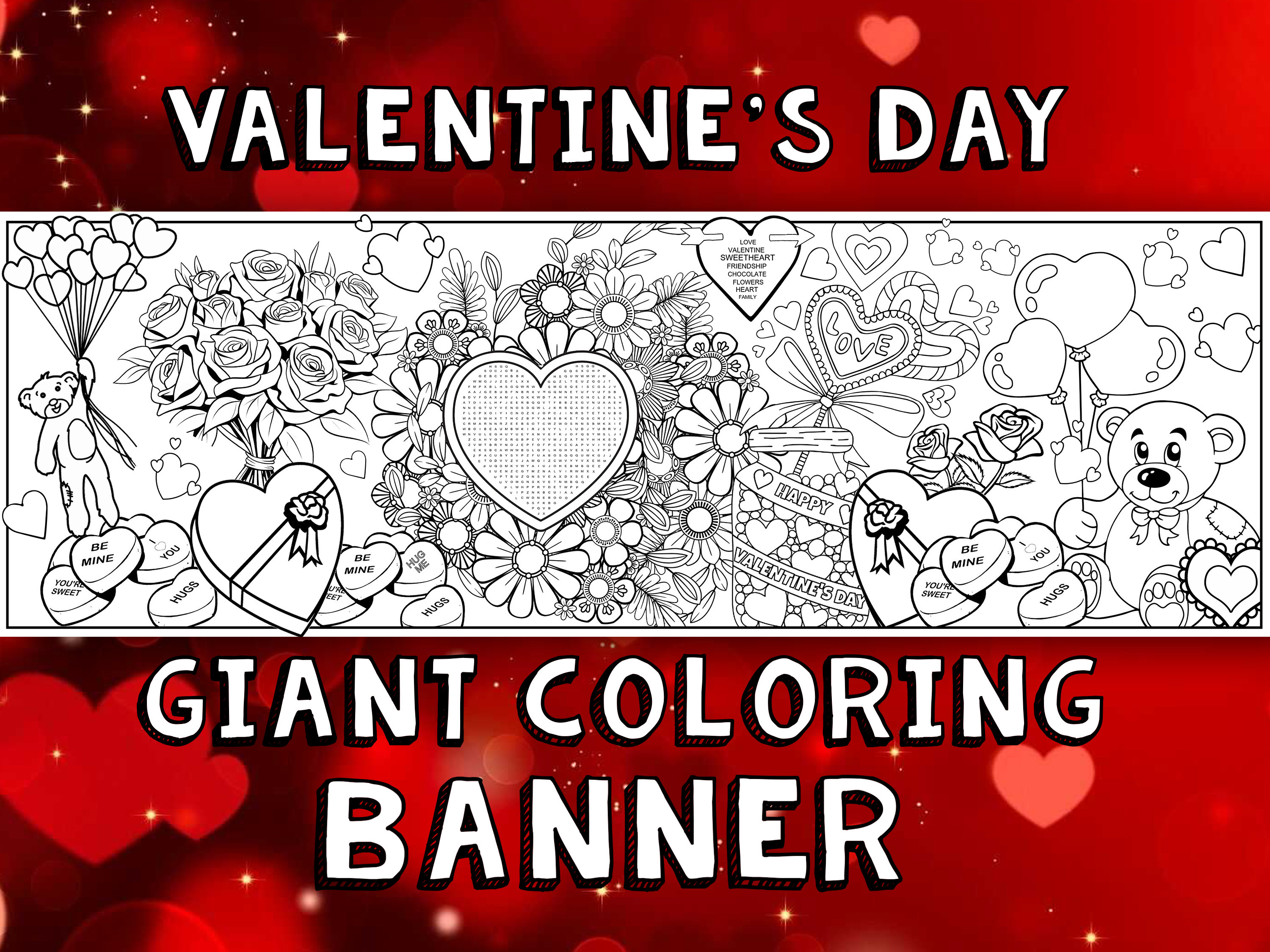 Giant Valentine's Day Coloring Banner – Kids Party Tablecloth (24x72 ...