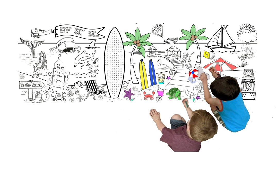 Summer Beach Day- Giant Coloring Banner, 24x72 Inches, Word Search ...