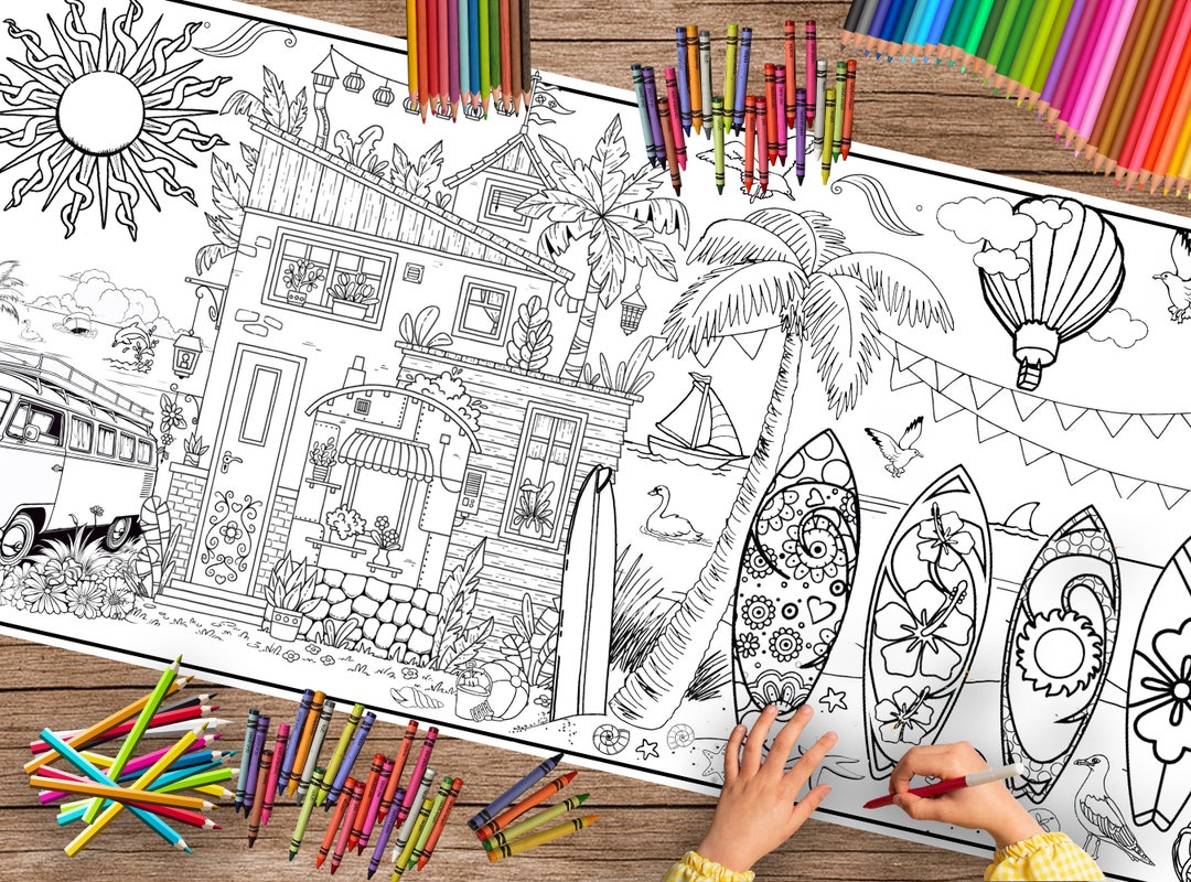 Summer Vibes Giant Coloring Banner- 24x72 Inches, Birthday Party ...