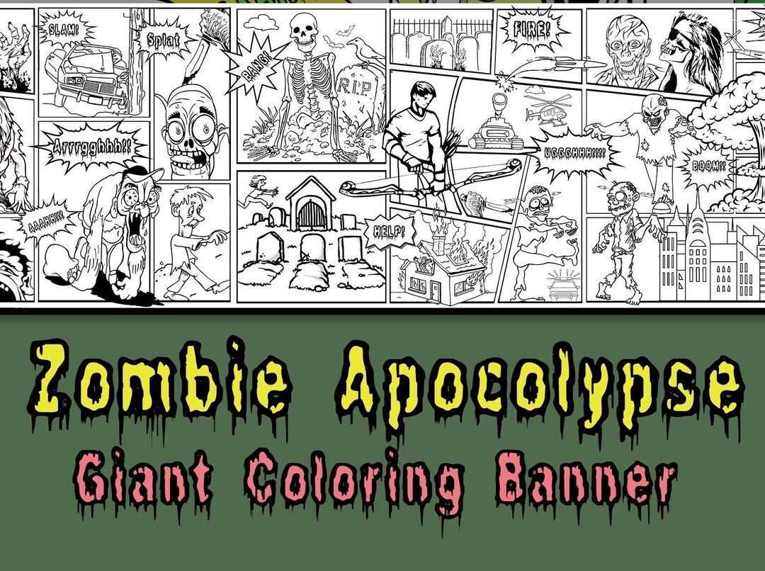 Zombie Apocalypse Coloring Banner- 24x72 Inches, Halloween Party ...