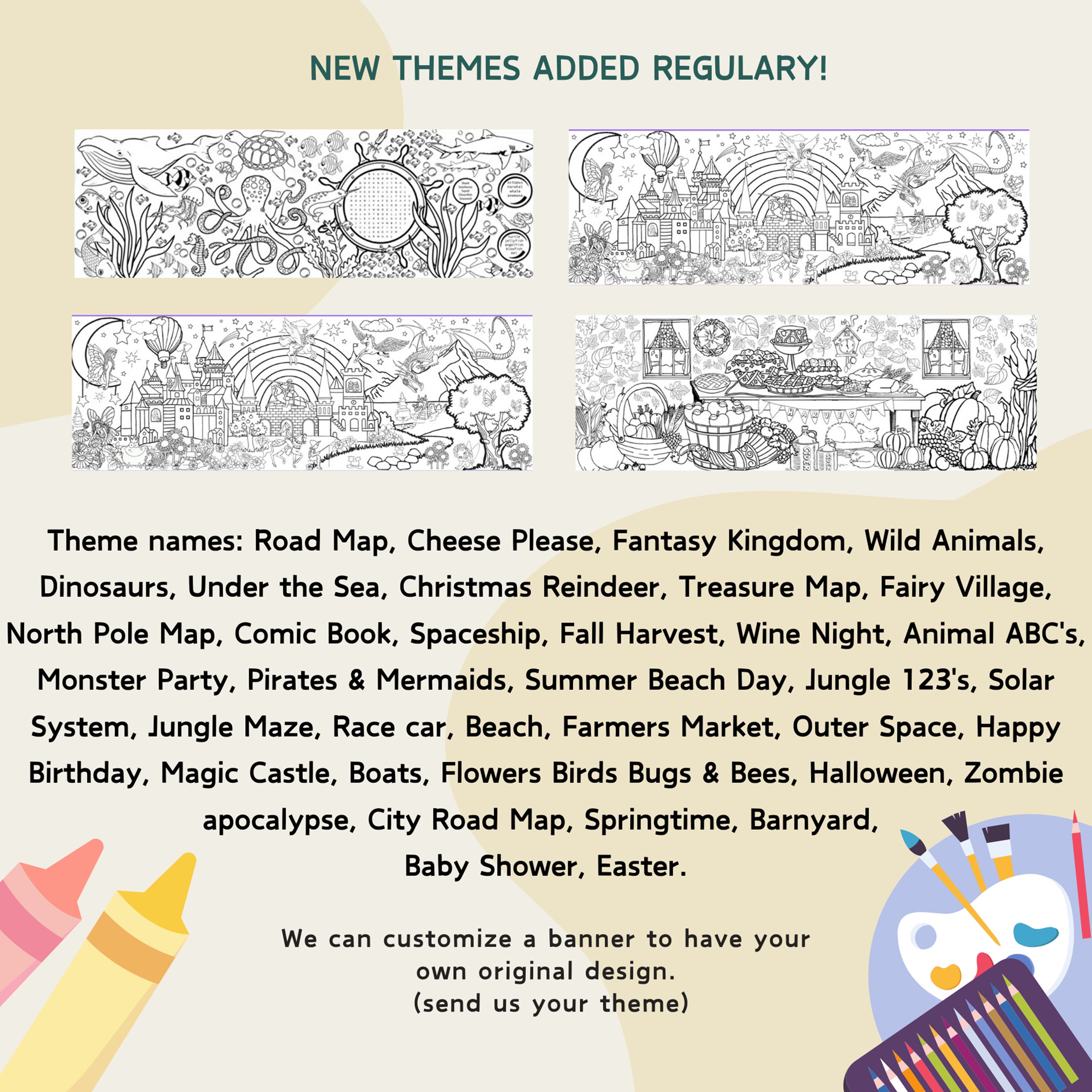 Sky Castles Giant Coloring Page - Fantasy Castles Jumbo Banner, 24x72 ...