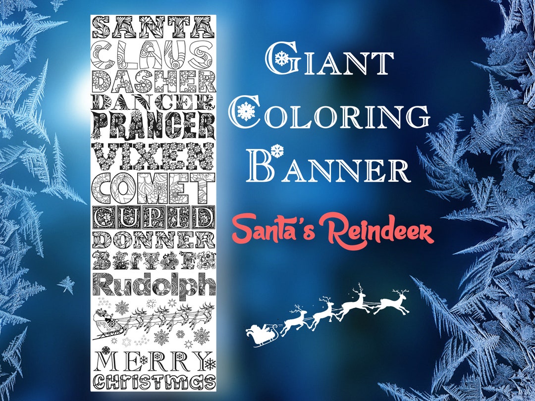 Christmas Reindeer Coloring Banner - Christmas Party Activity, 24x72 ...