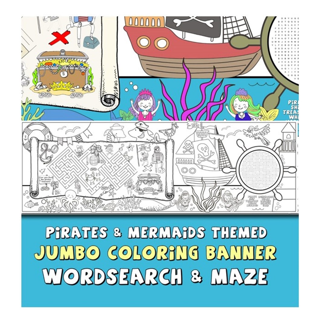 Pirates & Mermaids Jumbo Activity Banner- 24x72 Inches, Maze Wordsearch ...