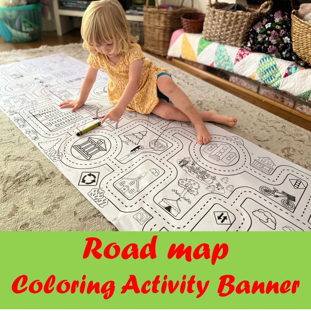 Road Map Coloring Banner Race Car Table Runner Neighborhood - Etsy
