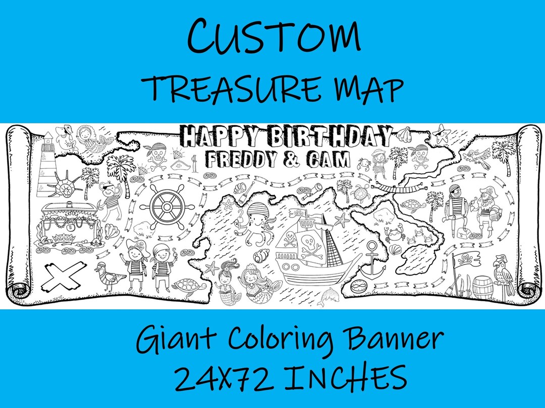 Personalized Treasure Map Jumbo Coloring Banner- Custom Birthday ...