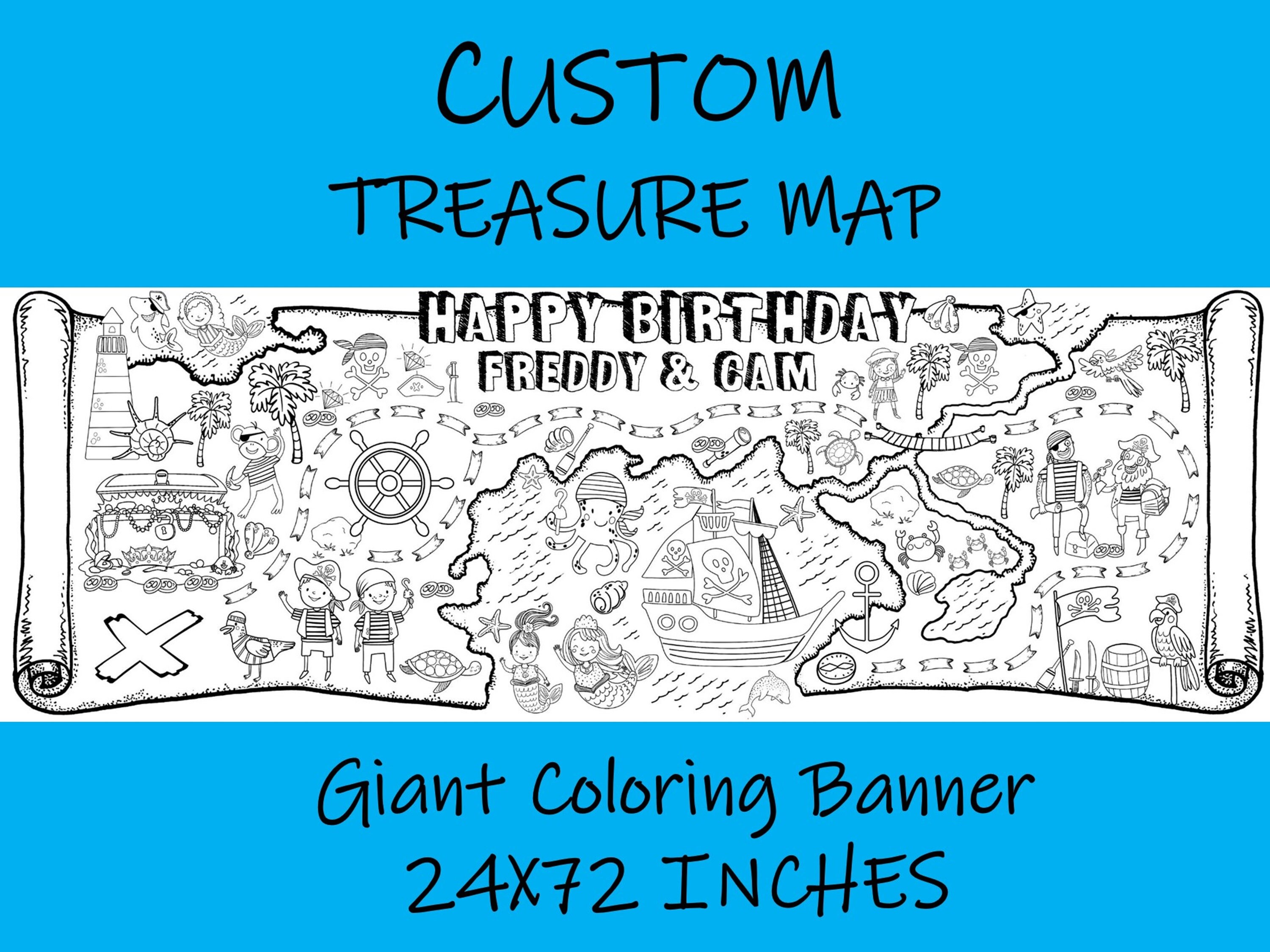 Personalized Treasure Map Jumbo Coloring Banner- Custom Birthday ...