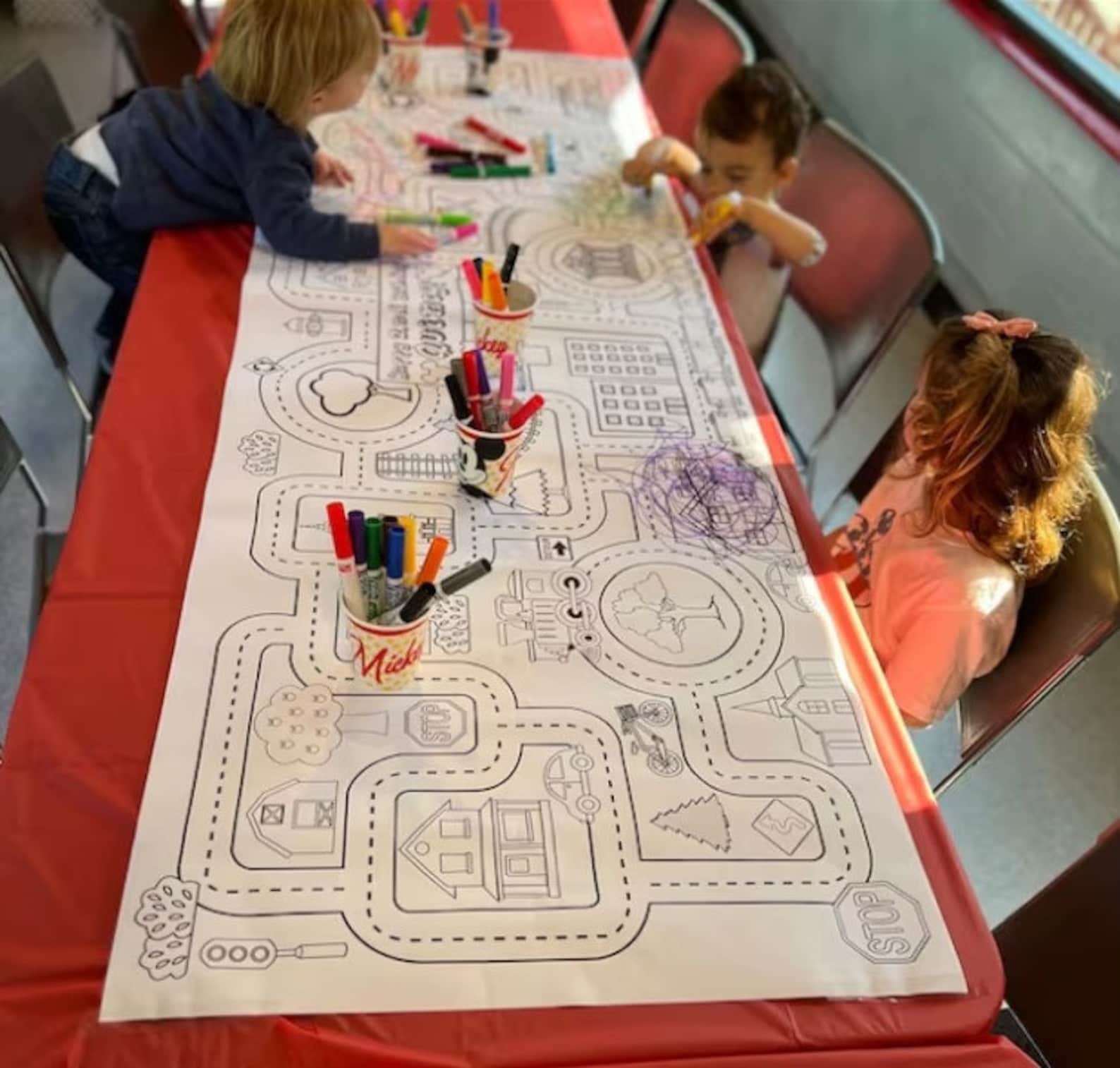 Road Map Coloring Banner - Race Car Table Runner, Neighborhood Theme ...