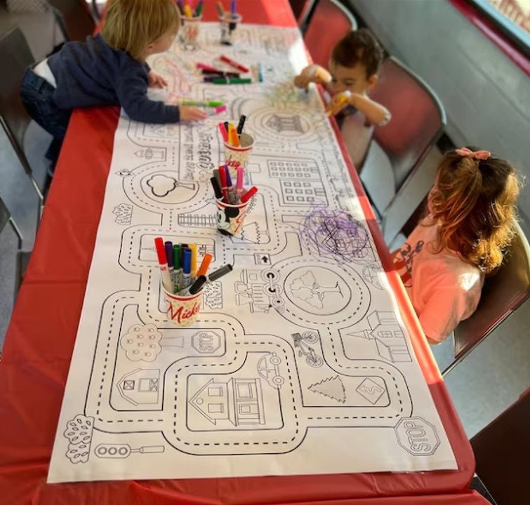 Road Map Coloring Banner - Race Car Table Runner, Neighborhood Theme ...