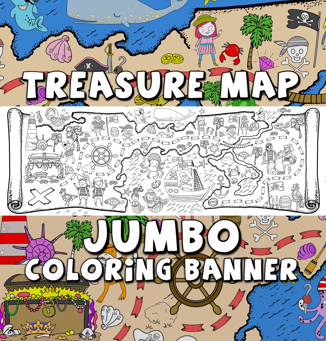 Treasure Map Jumbo Coloring Banner- 24x72 Inches, Birthday Activity ...