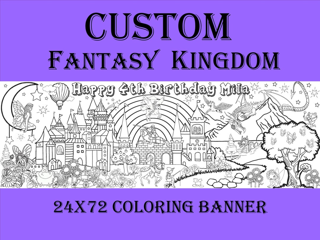 Custom Fantasy Kingdom Coloring Activity Banner - Personalized Magic ...