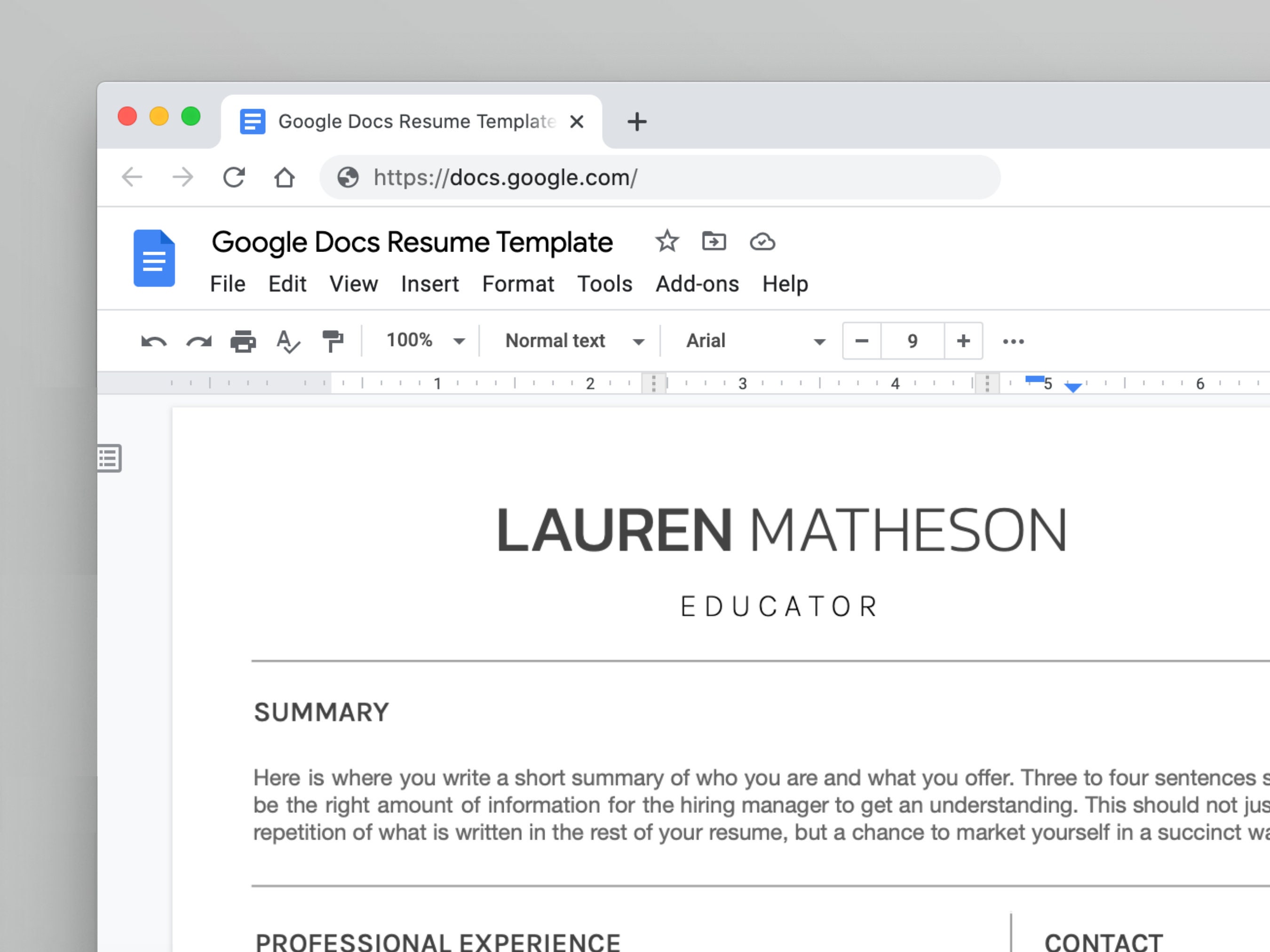 Teacher Resume Google Docs Resume Template 1 Page Instant Download ...