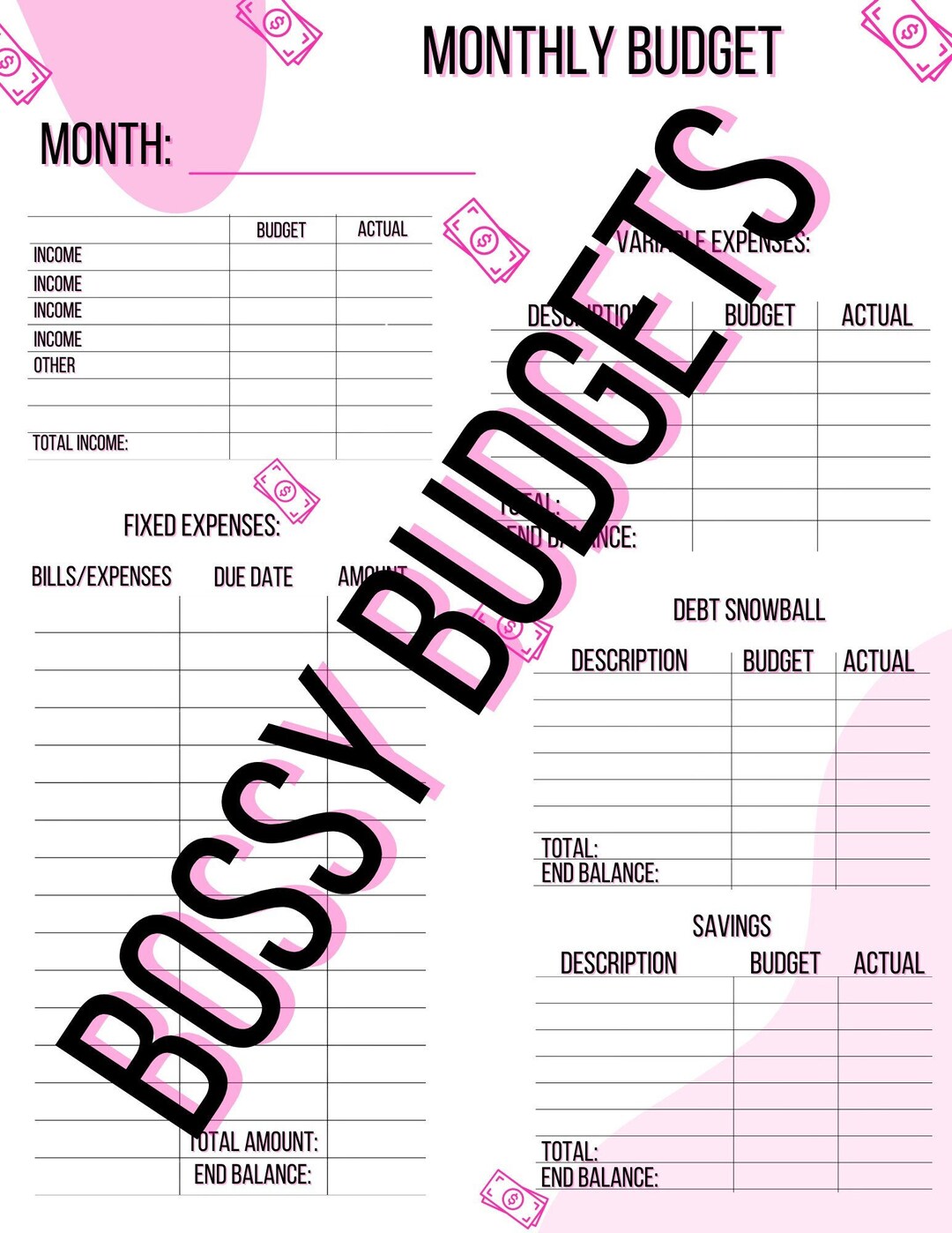 Monthly Budget Digital Template - Etsy