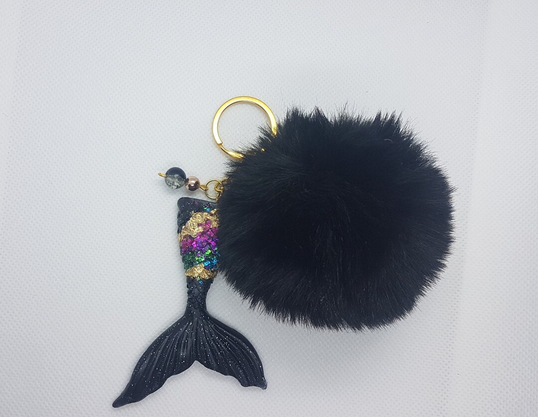Funky Faux Fur Poof Rainbow Mermaid Tail Keychain - Etsy