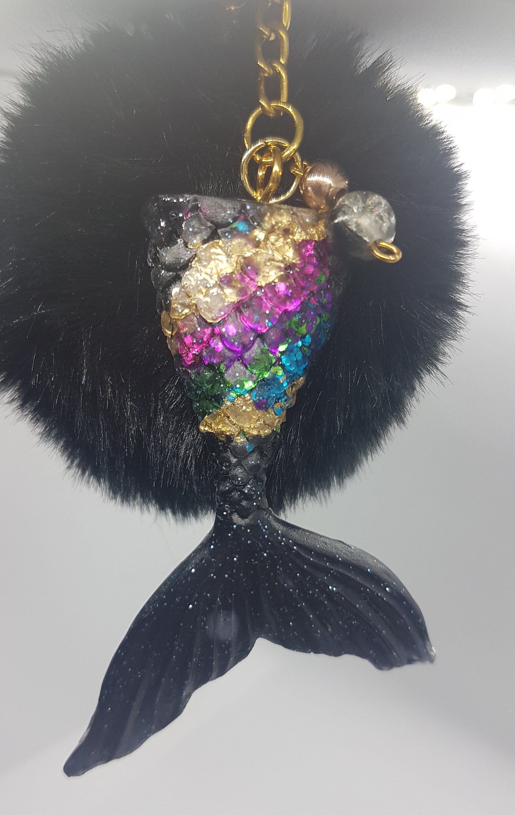 Funky Faux Fur Poof Rainbow Mermaid Tail Keychain - Etsy