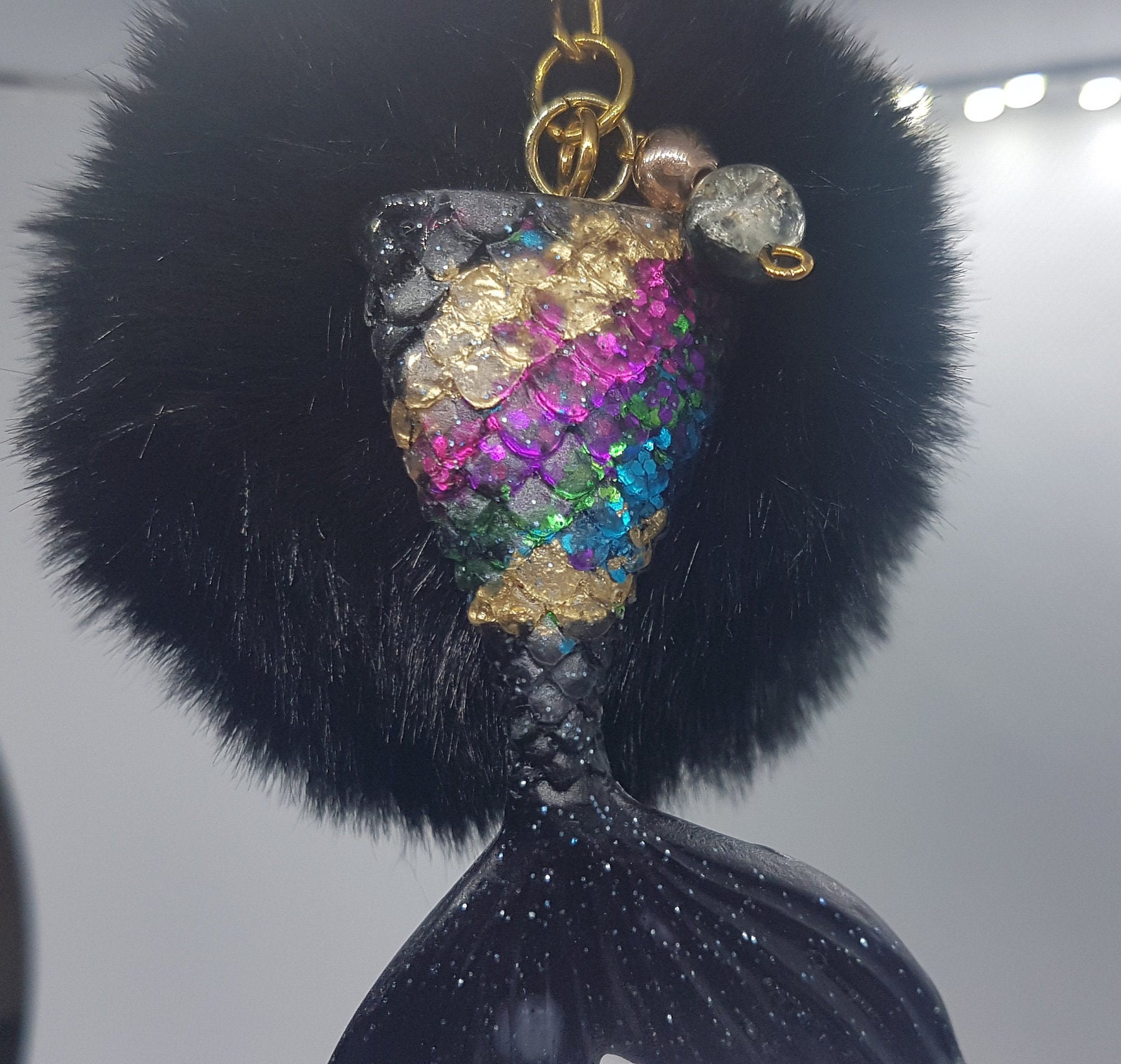 Funky Faux Fur Poof Rainbow Mermaid Tail Keychain - Etsy