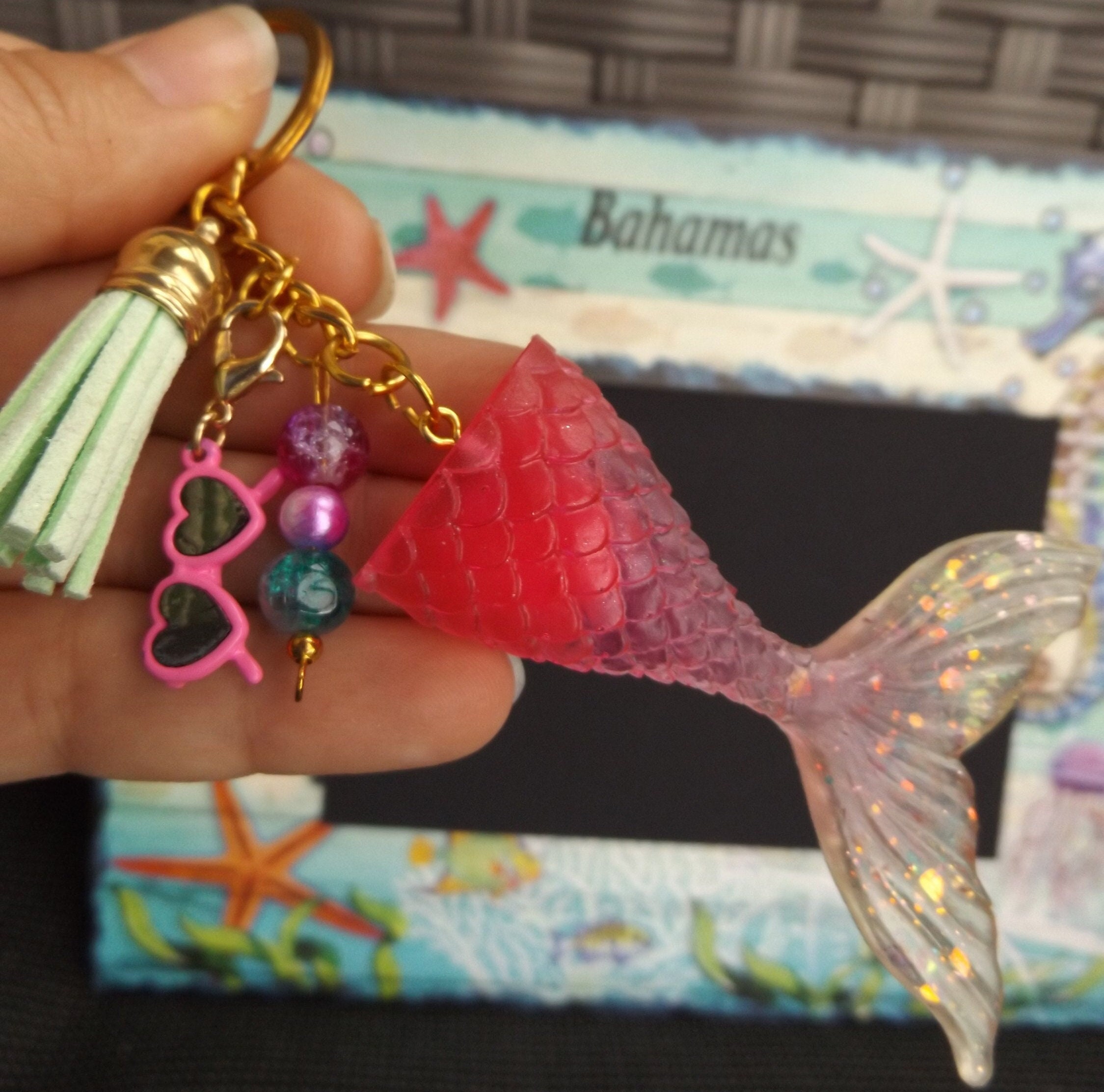 Pink Glitter Mermaid Tail Seashell Keychain - Etsy