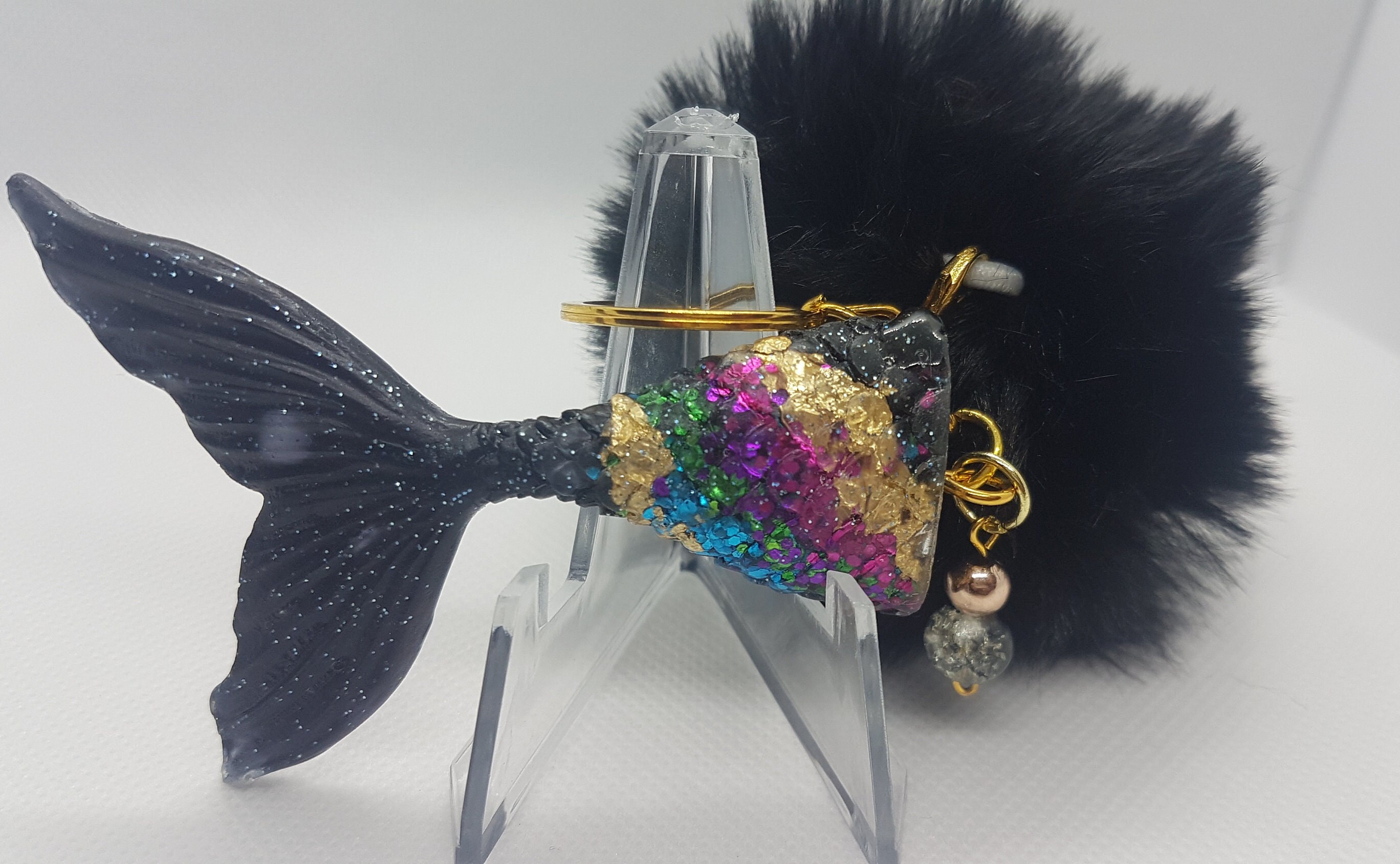 Funky Faux Fur Poof Rainbow Mermaid Tail Keychain - Etsy