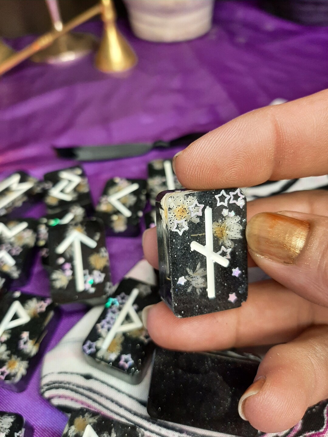 Black and White Flower Elder Futhark Divination Runes-floral Runes Set ...