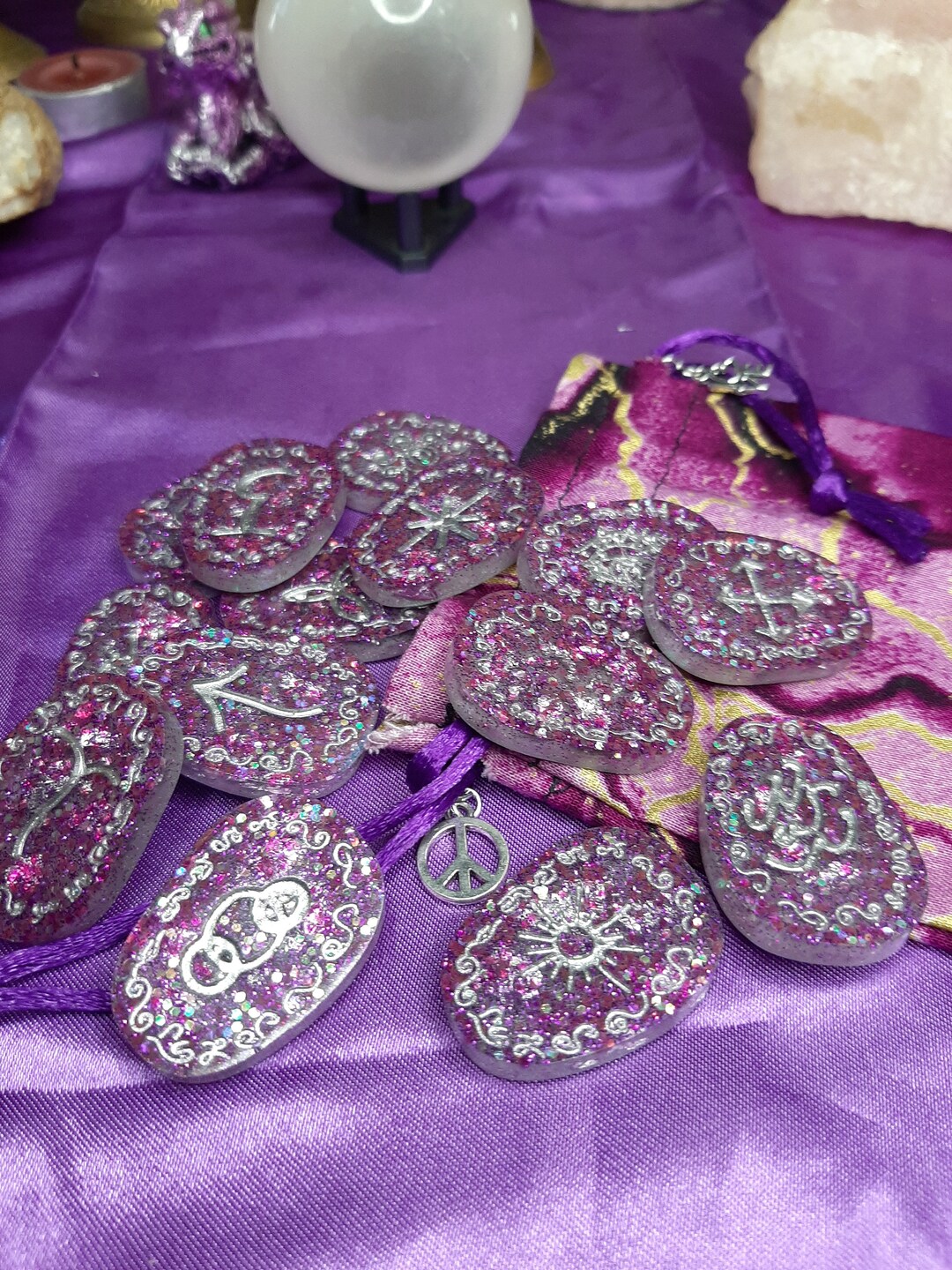 Purple and Silver Witch Runes Divination Set - Etsy
