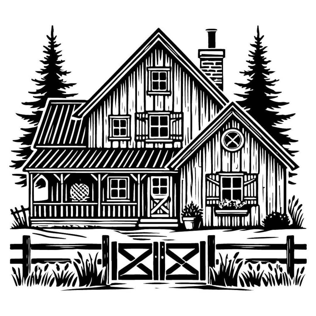 Rustic Farmhouse SVG Black and White SVG Vector File for Laser Cutting ...