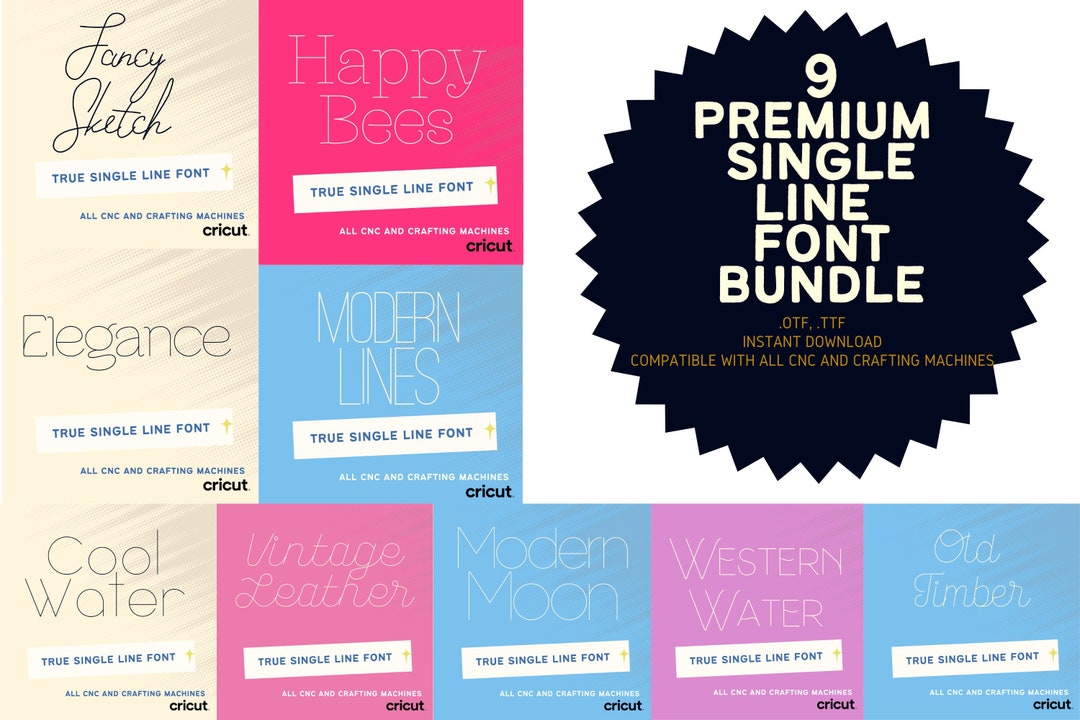 9 Single Line Font Bundle for Cricut,silhouette and Laser Engraving ...